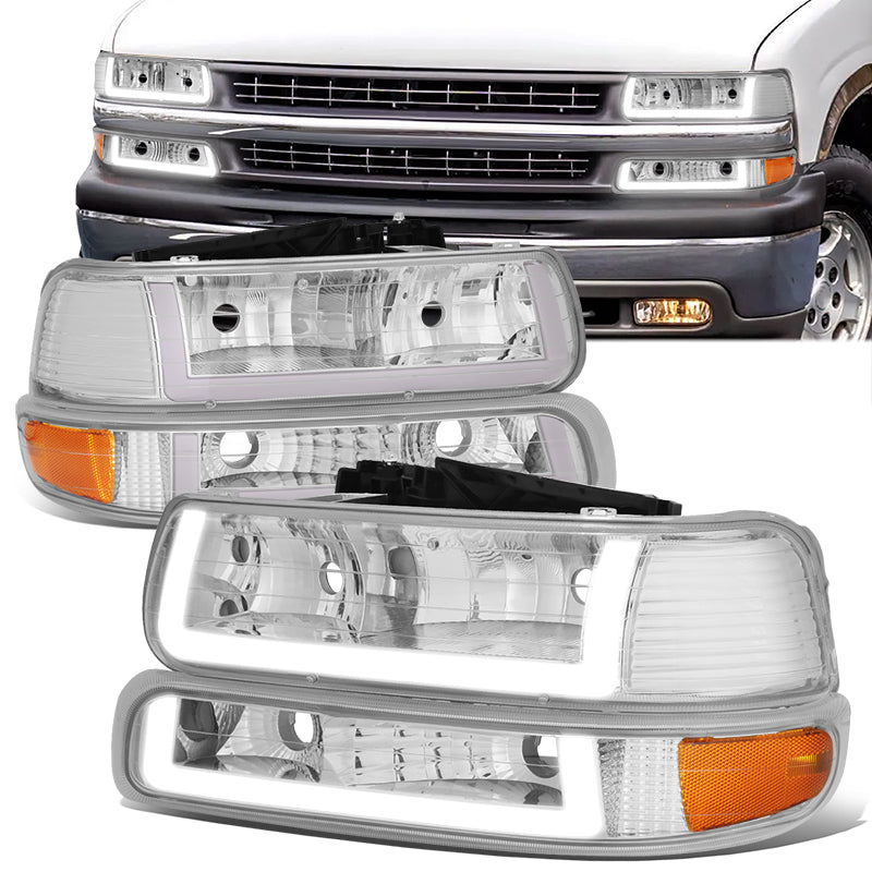 4Pcs U-Style LED DRL Switchback Headlights fits 99-06 Chevy Silverado ...