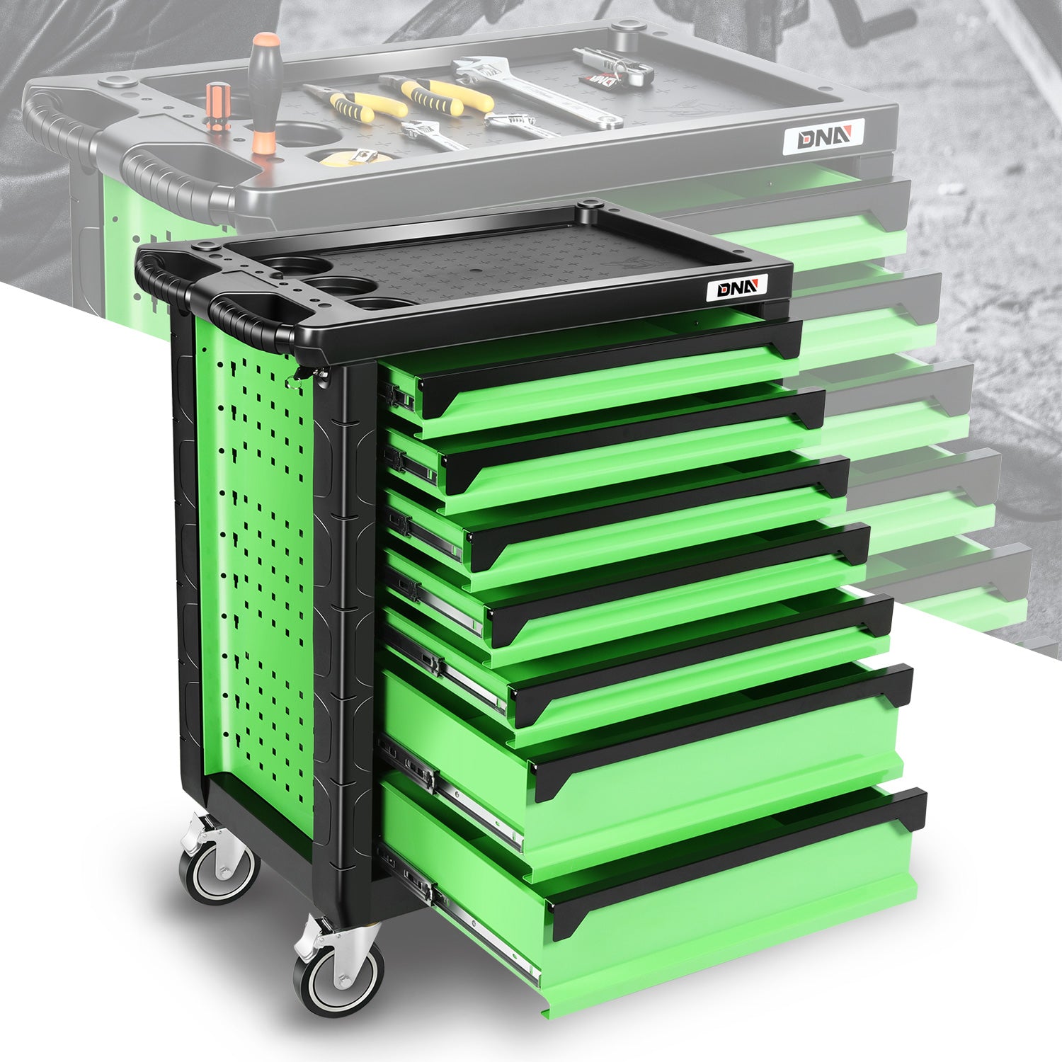 7-Drawer Plastic Top Rolling Tool Trolley Chest Lockable Storage Cabin ...