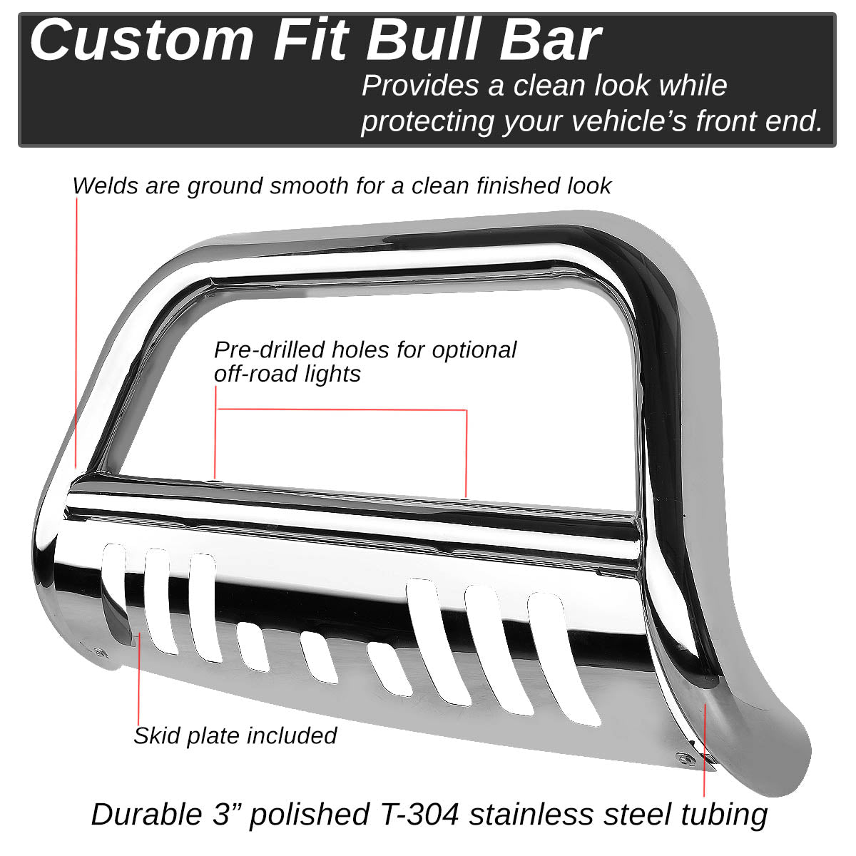 99-07 Ford F250 F350 F450 F550 Super Duty Bull Bar w/Skid Plate - Stai ...