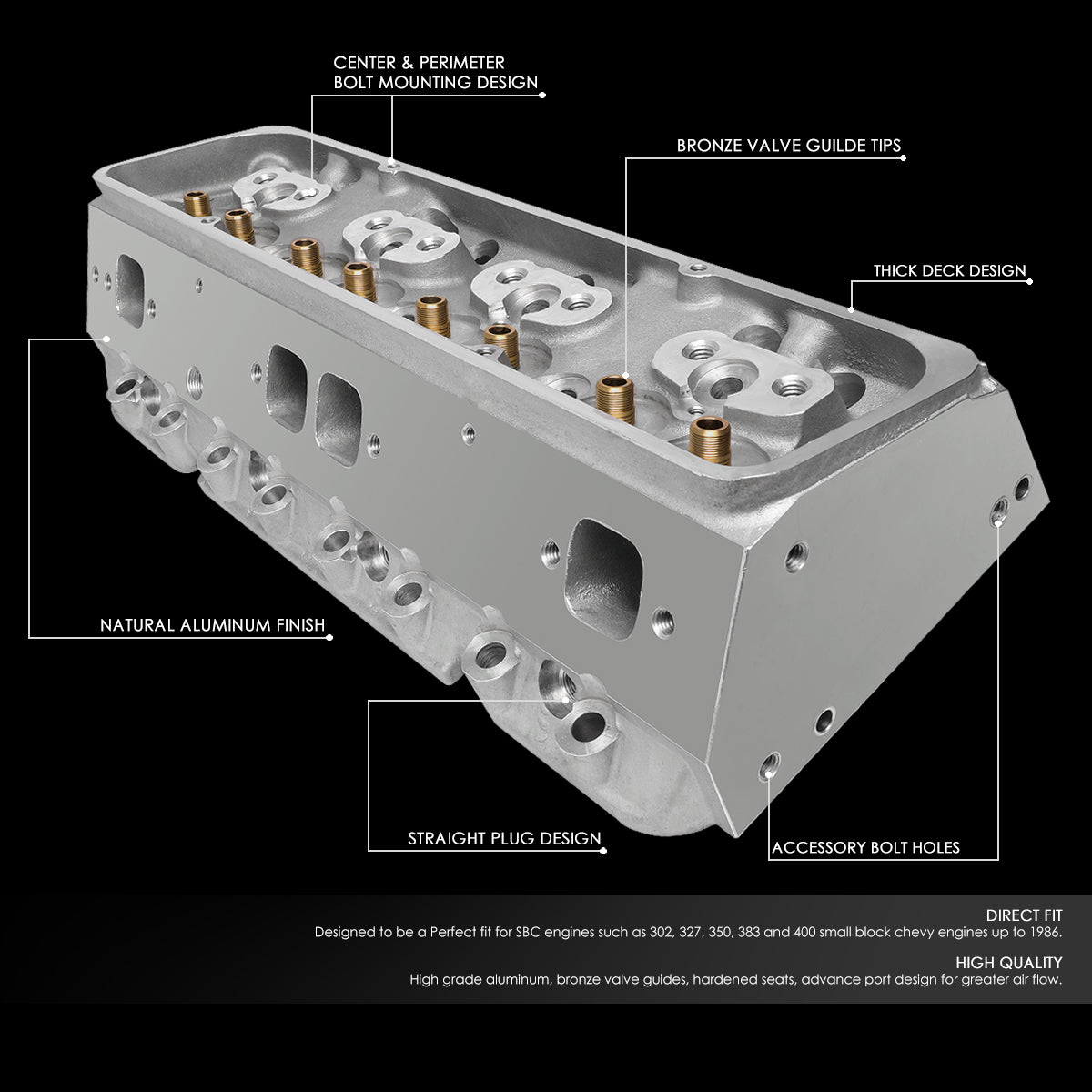 Chevy Small Block SBC 350 200CC 68CC Cylinder Head - Aluminum – CA Auto ...