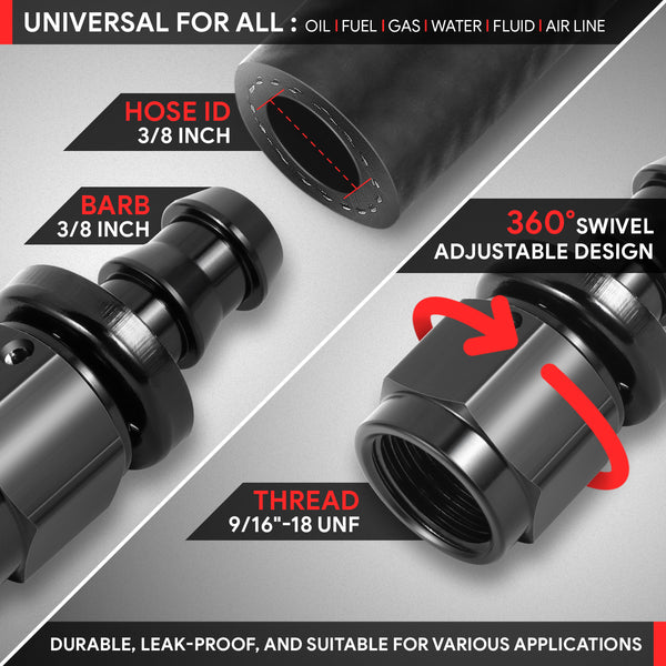 6AN Straight Push Lock Hose End Fittings Thread Size: 9/16-18 UNF - CA ...