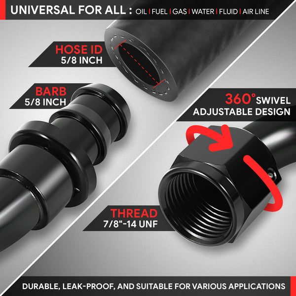 10AN 180 Degree Push Lock Hose End Fittings Thread Size: 7/8-14 UNF ...