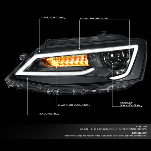11-18 Volkswagen Jetta LED DRL Sequential Projector Headlights - CA ...