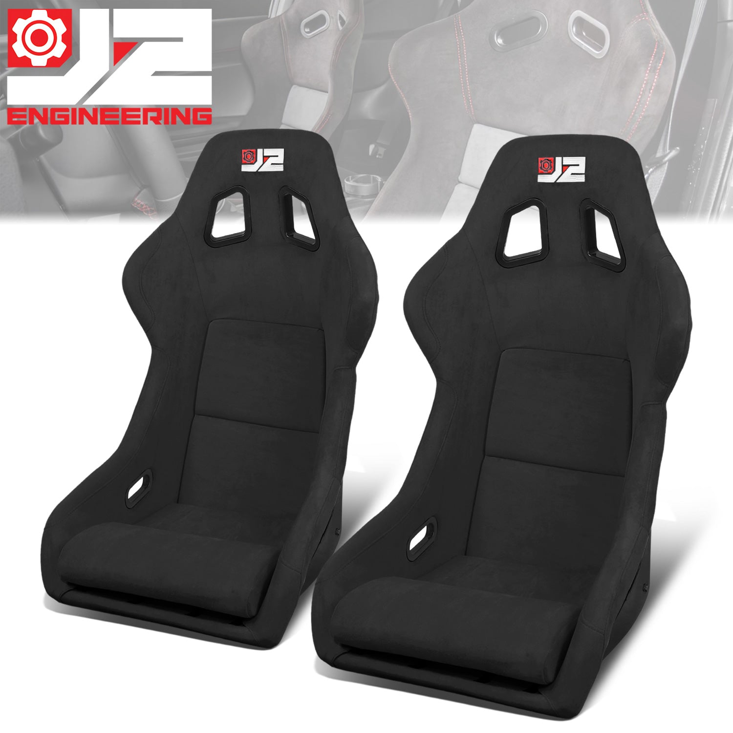 2Pcs Black Microfiber Suede Large Racing Bucket Seats w/ Mount Bracket ...