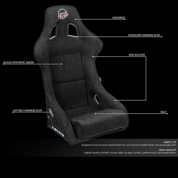 1 Piece Fiberglass Alcantara Bucket Racing Seat Universal - CA Auto Parts
