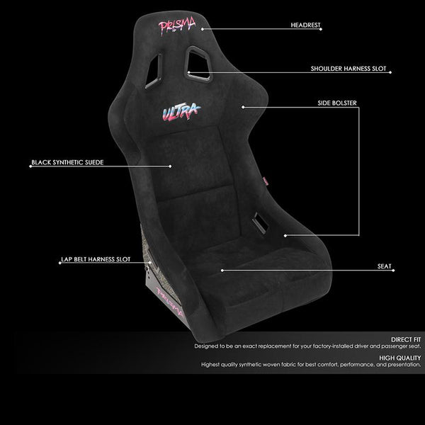 Large Size Black Alcantara Bucket Racing Seats - FRP-302BK-ULTRA - CA ...