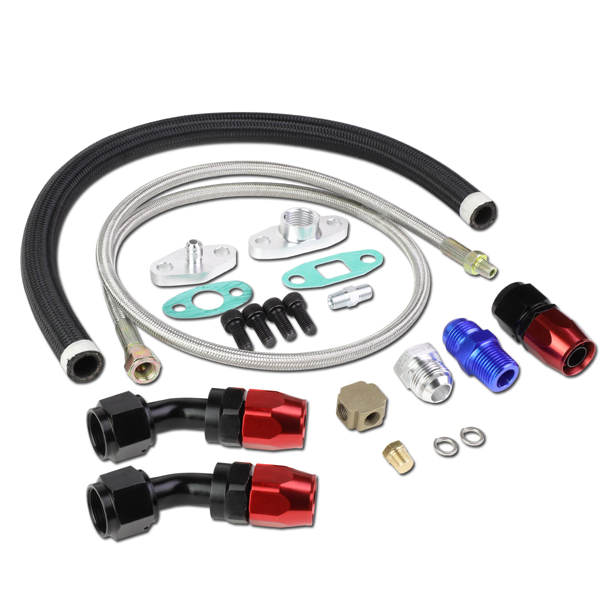 Turbo 40 in. 1/8 NPT Oil Feed + 21 in. 10AN Return Drain Line Kit w/Fi ...