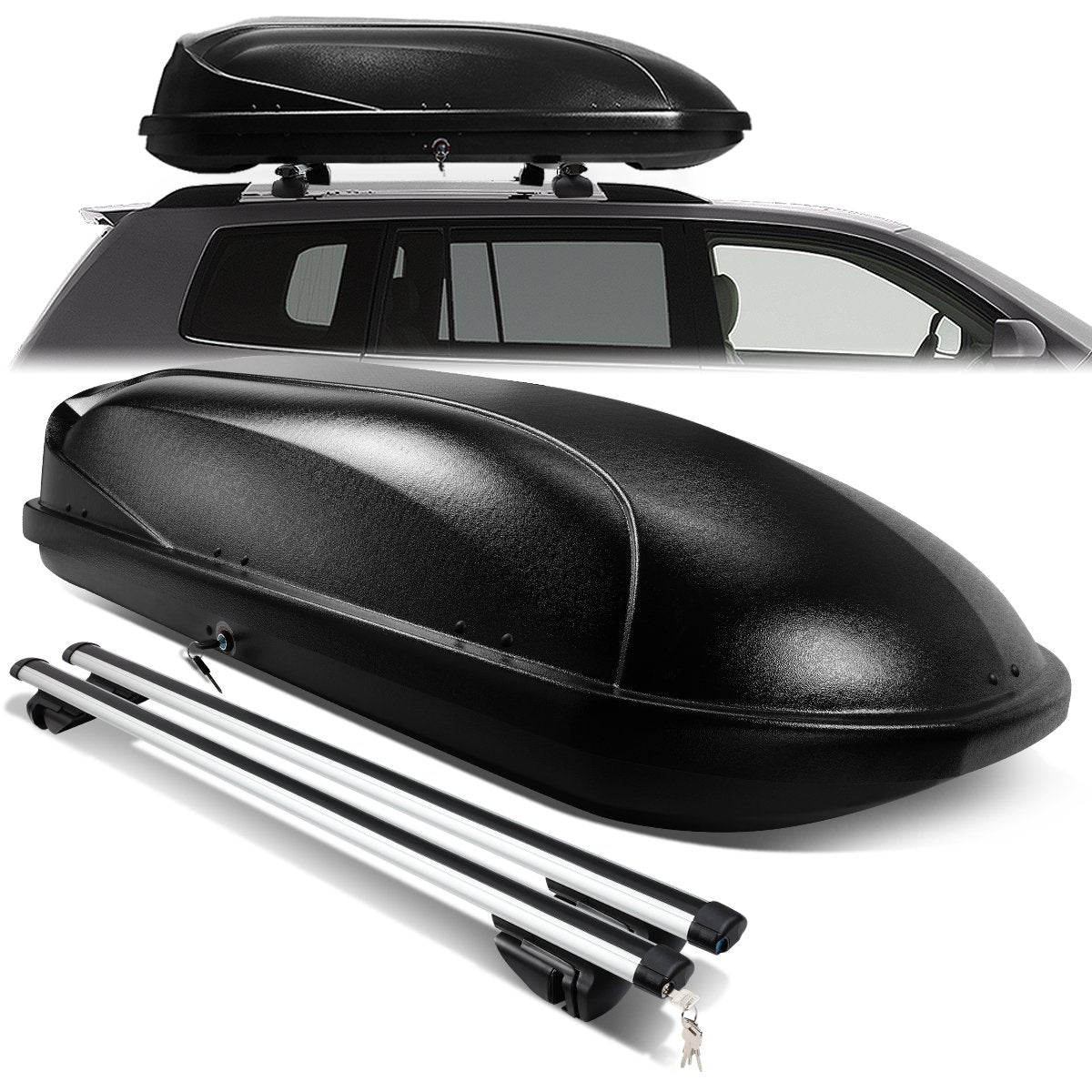 Black Aluminum Roof Rack Cross Bar Lockable Roof Cargo Box Fits model ...