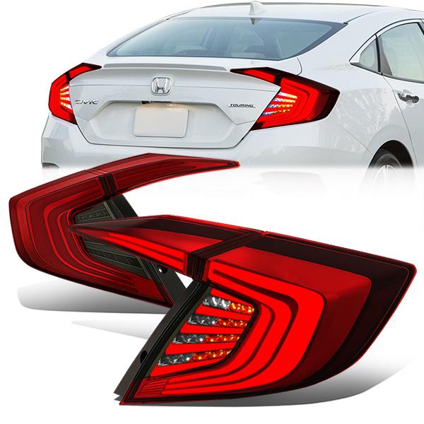 Full LED Brake/Reverse Tail Lights (Red) 16-18 Honda Civic Sedan - CA ...