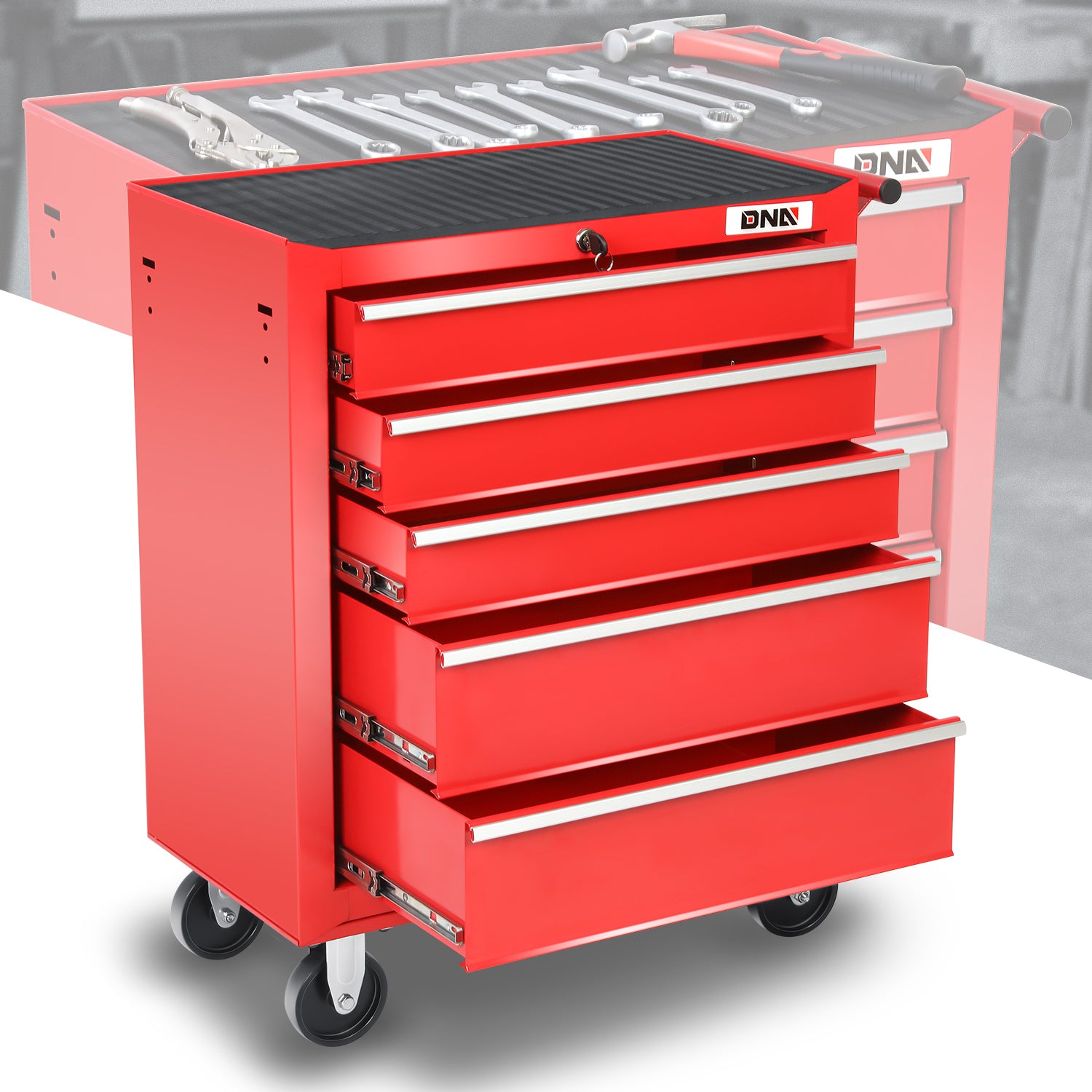 5-Drawer Plastic Top Rolling Tool Trolley Chest Lockable Storage Cabin ...